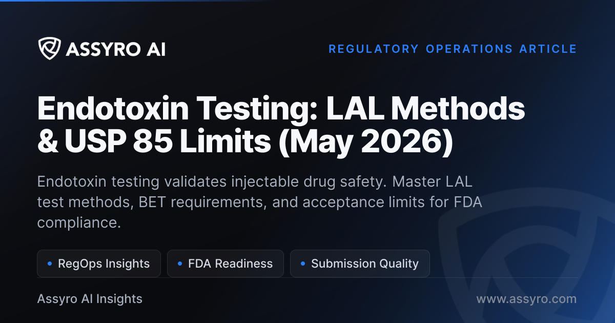 Endotoxin Testing: LAL Methods & USP 85 Limits (May 2026) | Assyro AI